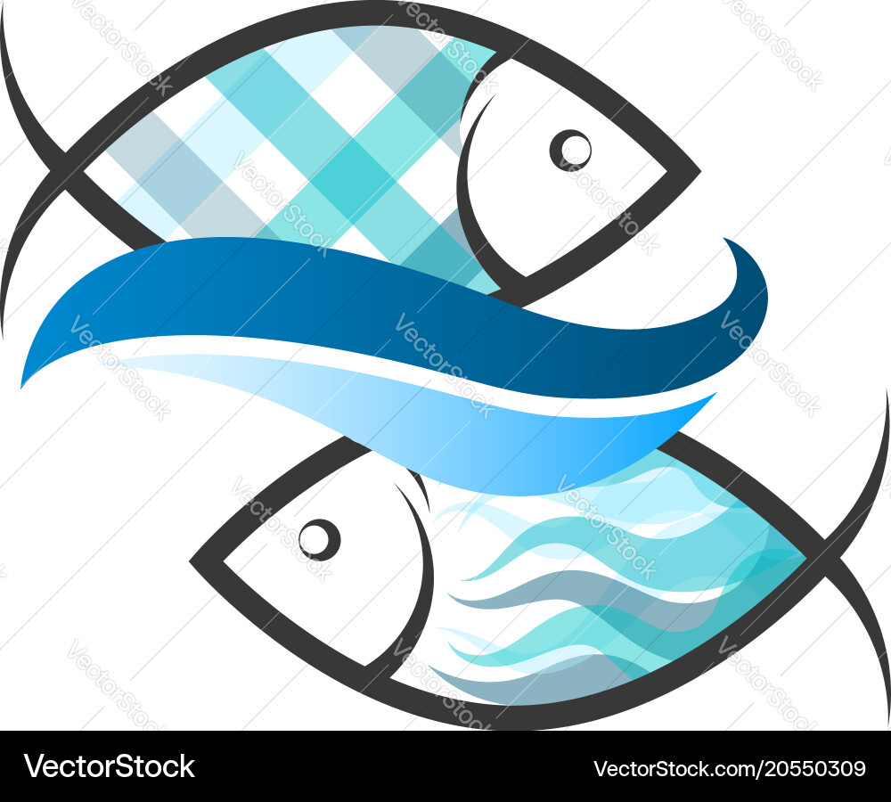 Two fish and a blue wave Royalty Free Vector Image