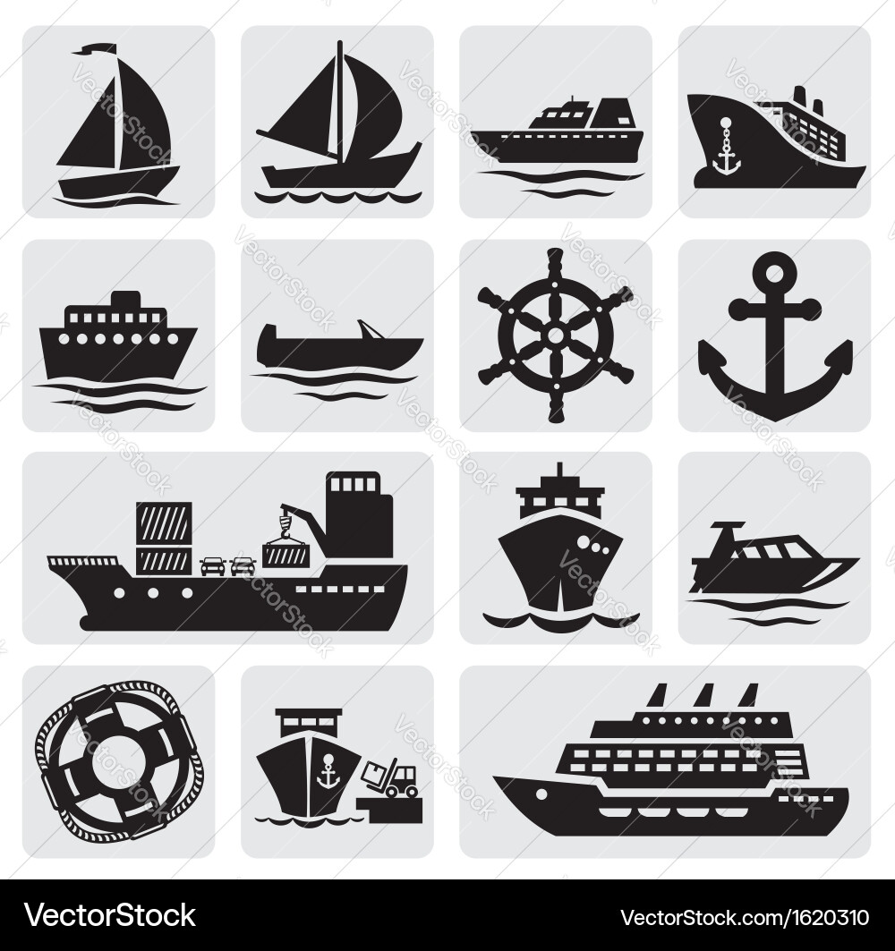 Boat and ship icons set Royalty Free Vector Image