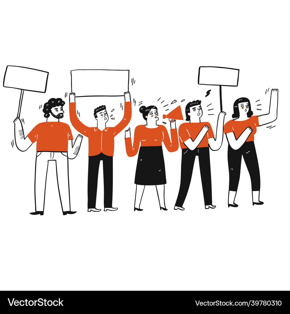 Hand drawn a group of people doing protest Vector Image