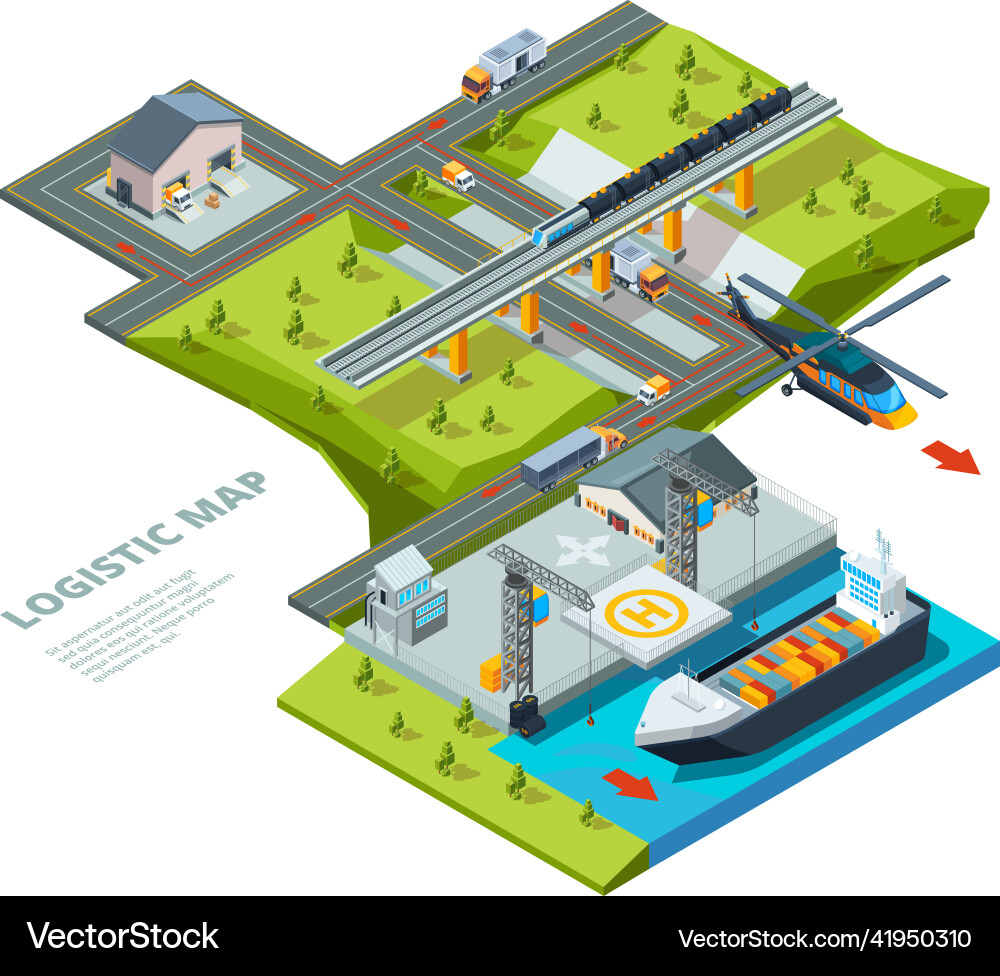 Logistic concept road map points ocean shipping Vector Image