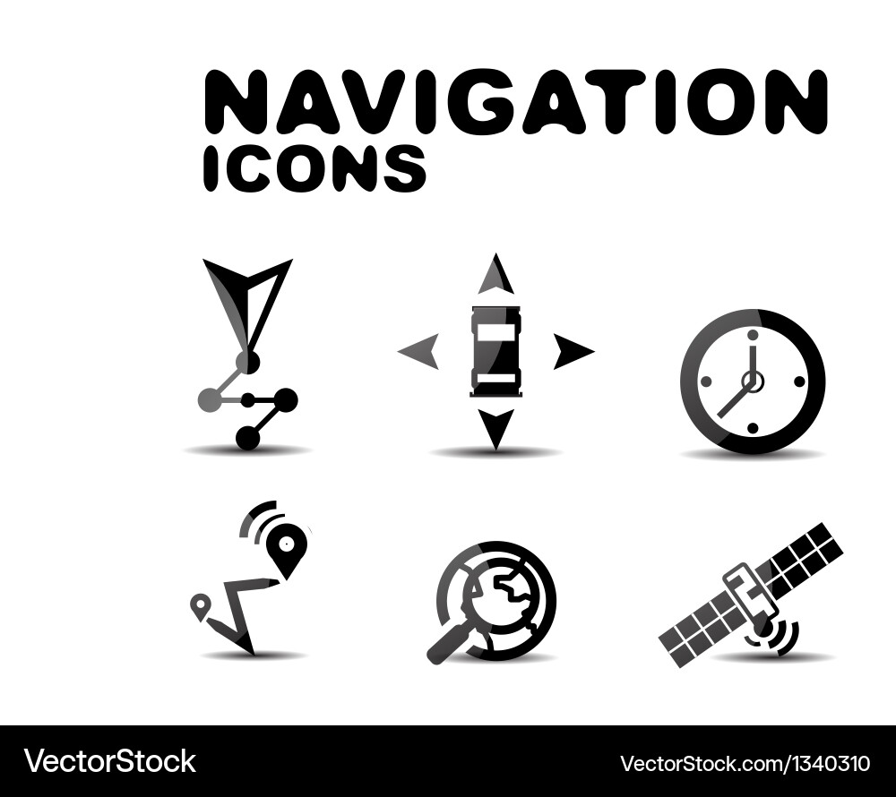 Navigation glossy black icon set Royalty Free Vector Image