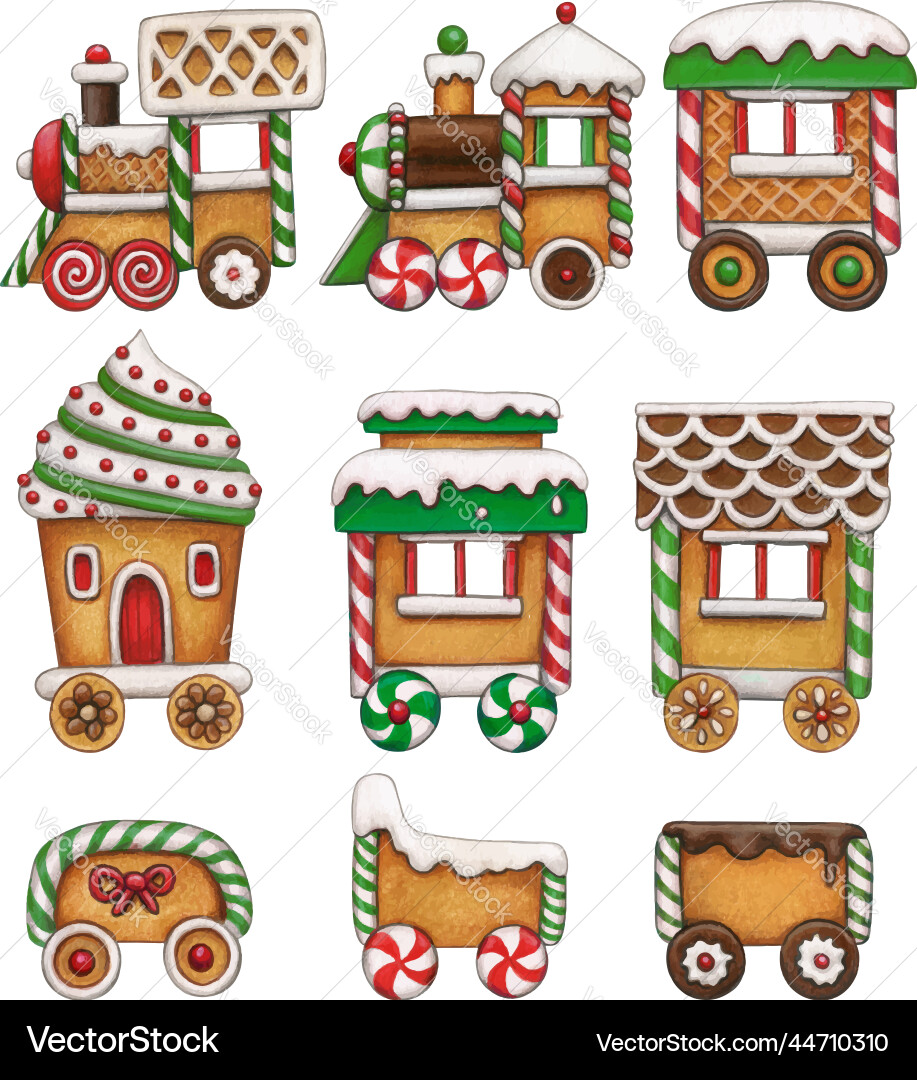 Watercolor hand drawn gingerbread train Royalty Free Vector
