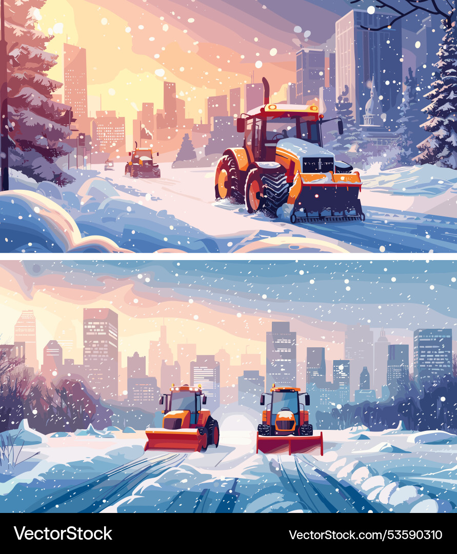 Winter snow clearing tractor cartoon Royalty Free Vector