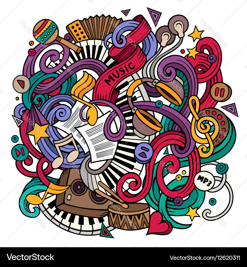 Cartoon hand-drawn doodles musical Royalty Free Vector Image