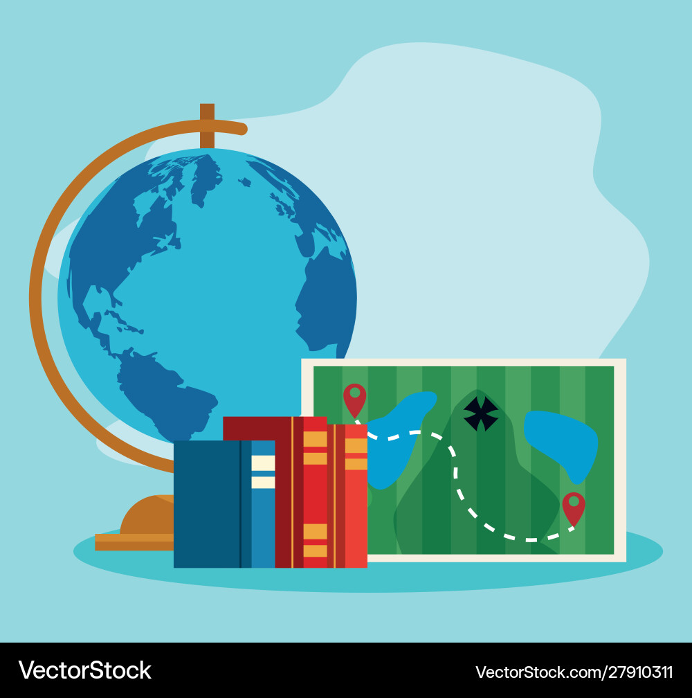 Geography tool with map and academic books Vector Image