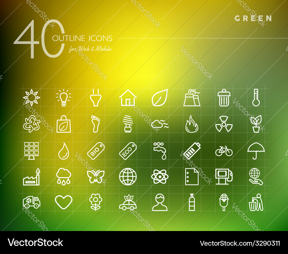 Green environment outline icons set Royalty Free Vector