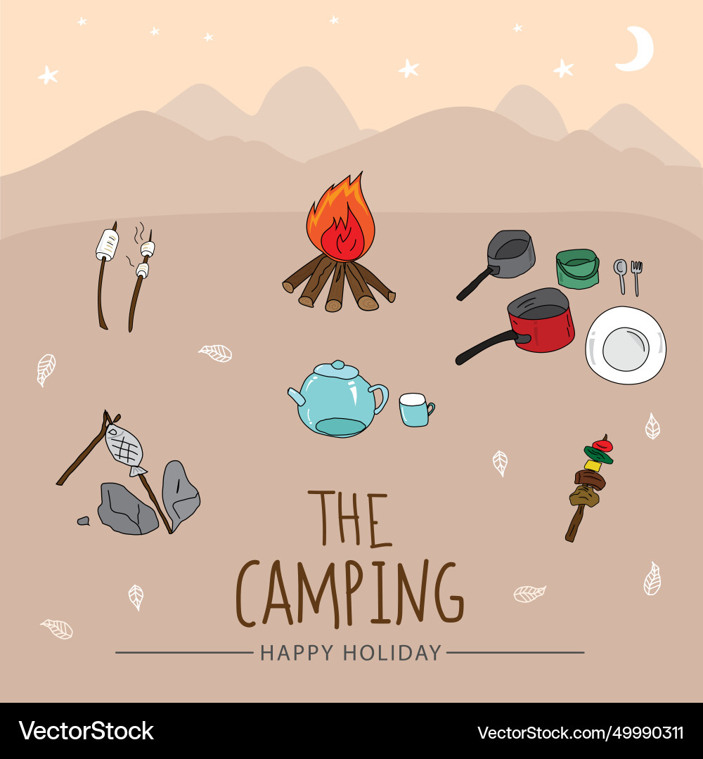 Hand drawn camping doodle style Royalty Free Vector Image