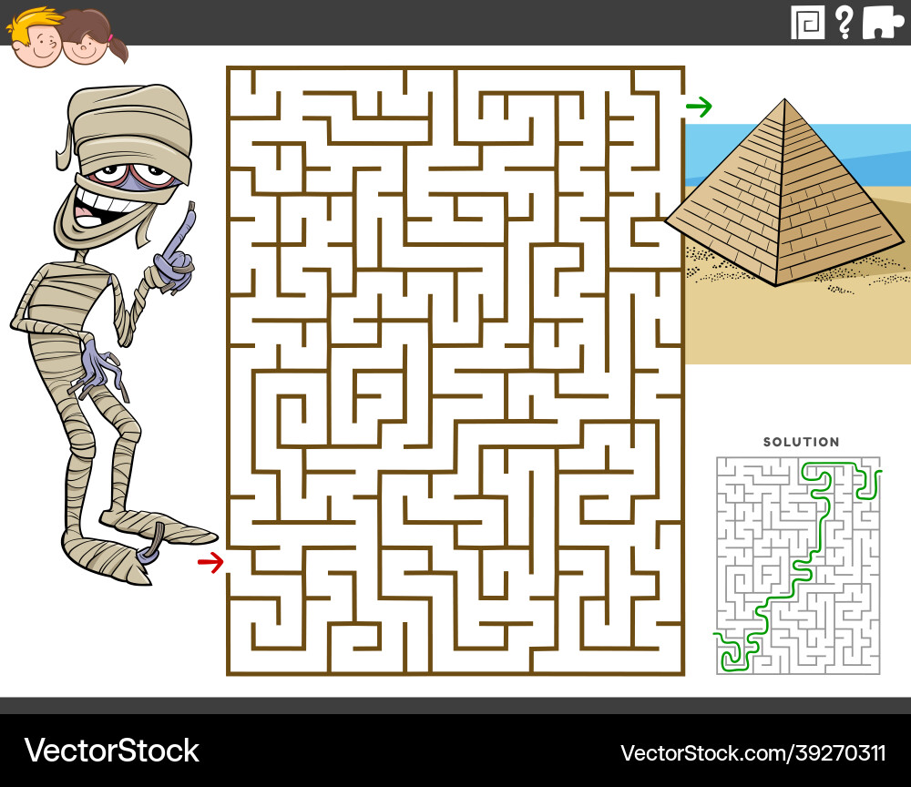 Maze Bildungsspiel mit Cartoon Mumie Lizenzfreier Vektor