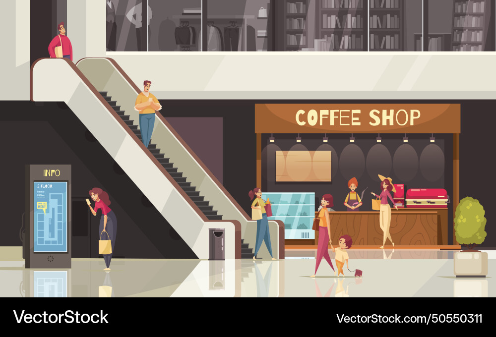 Shopping escalator composition Royalty Free Vector Image
