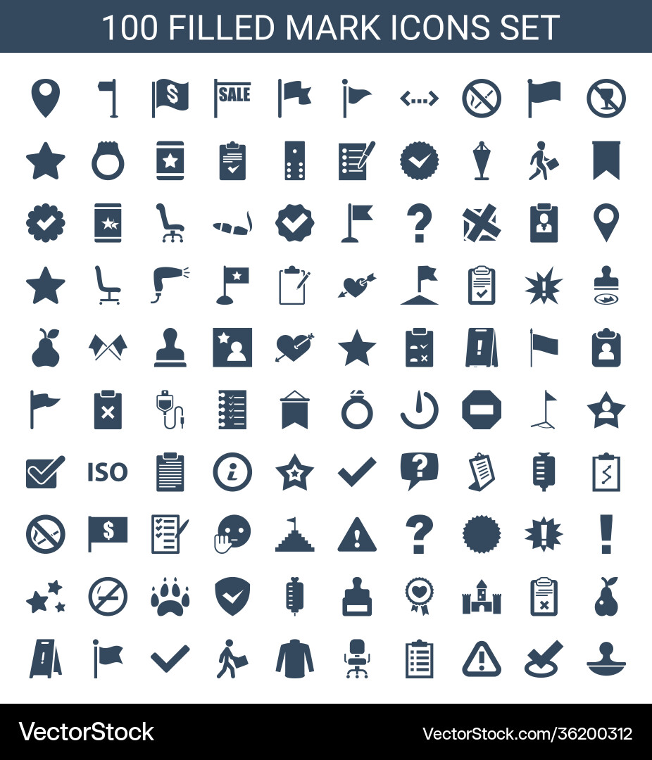100 mark icons Royalty Free Vector Image - VectorStock
