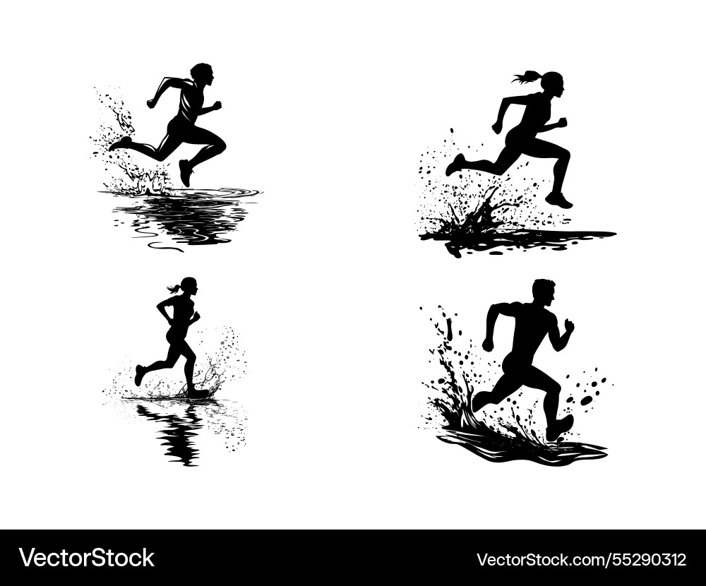 Dynamic runners splashing through water Royalty Free Vector
