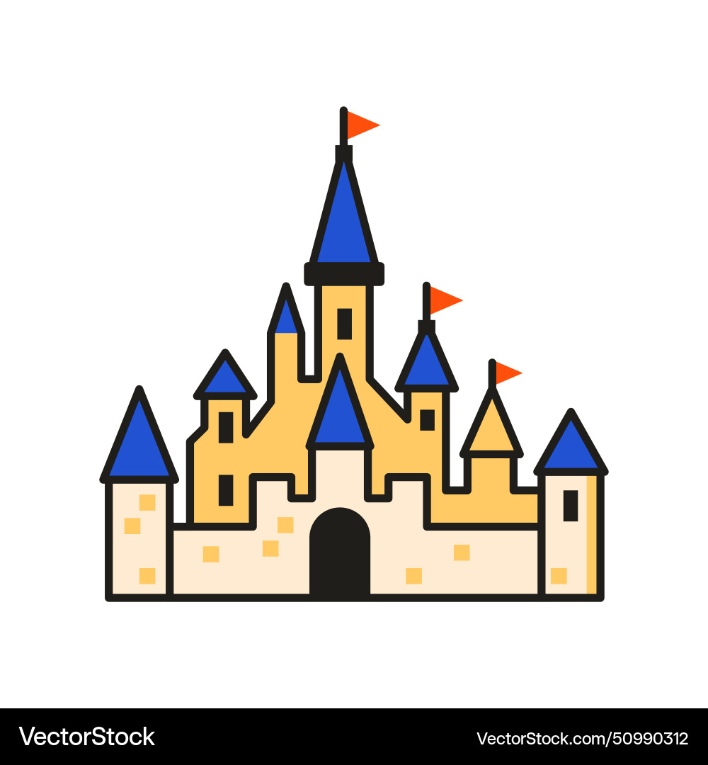Fairytale castle icon in flat design Royalty Free Vector