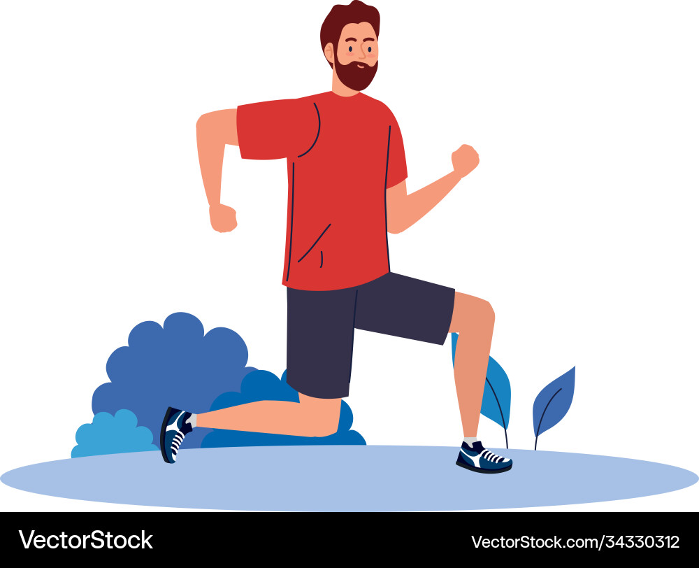 Man cartoon doing exercise with leaves Royalty Free Vector