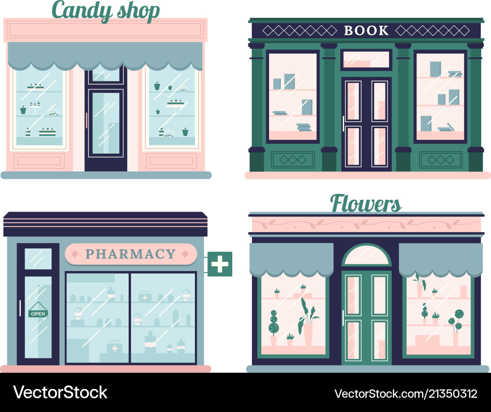 Modern stores set candy shop facade and urban Vector Image