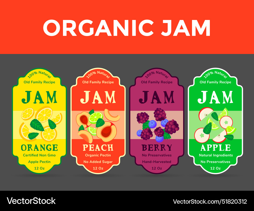 Natural organic jam with berries and fruit retro Vector Image