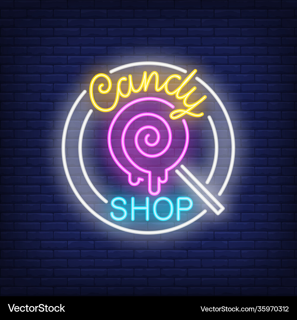 Neon Candy Shop Sign Royalty Free Vector Image