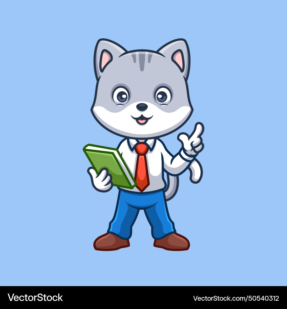 Teacher grey cat cute cartoon Royalty Free Vector Image