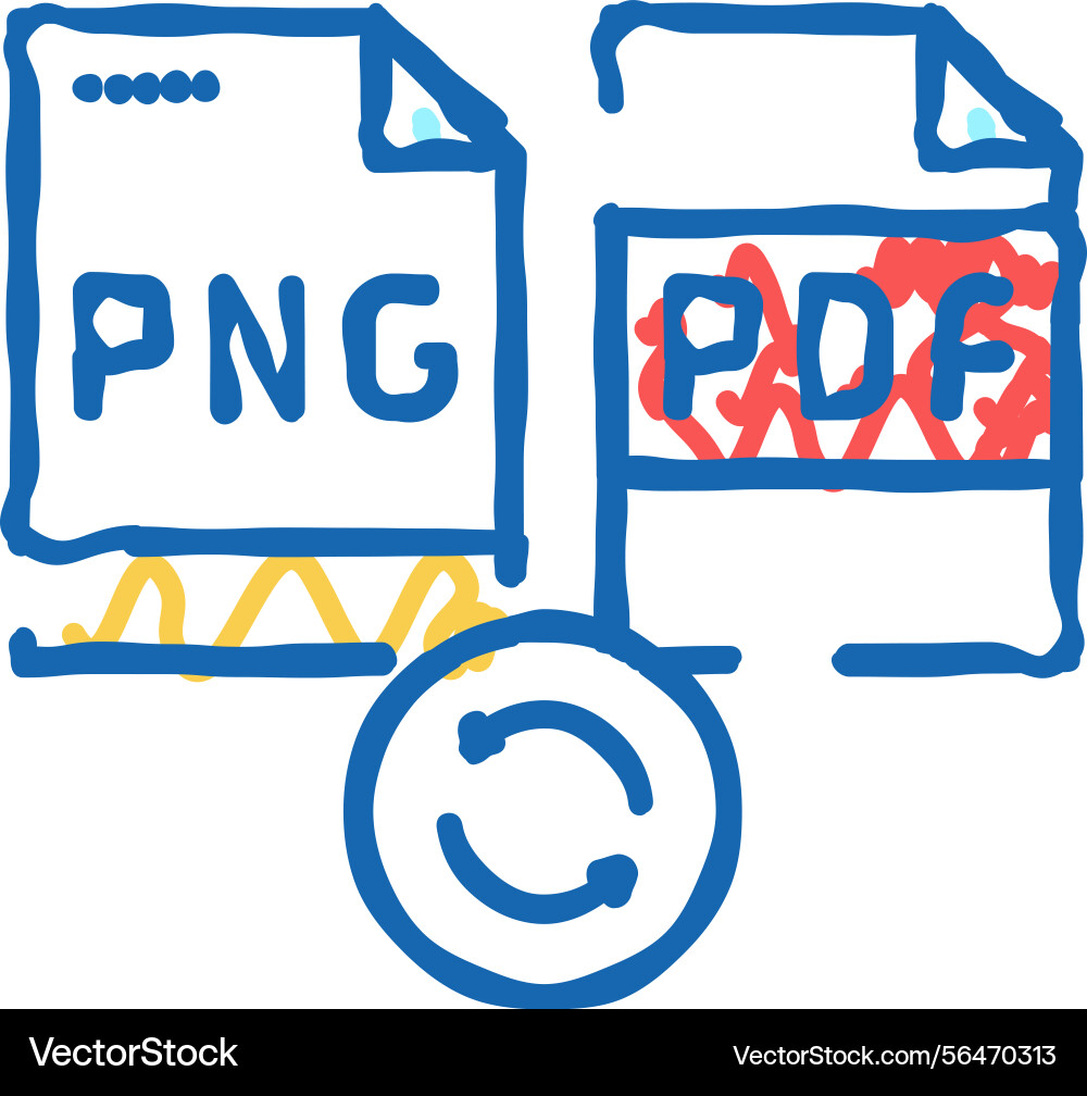 Convert png to pdf file icon doodle Royalty Free Vector