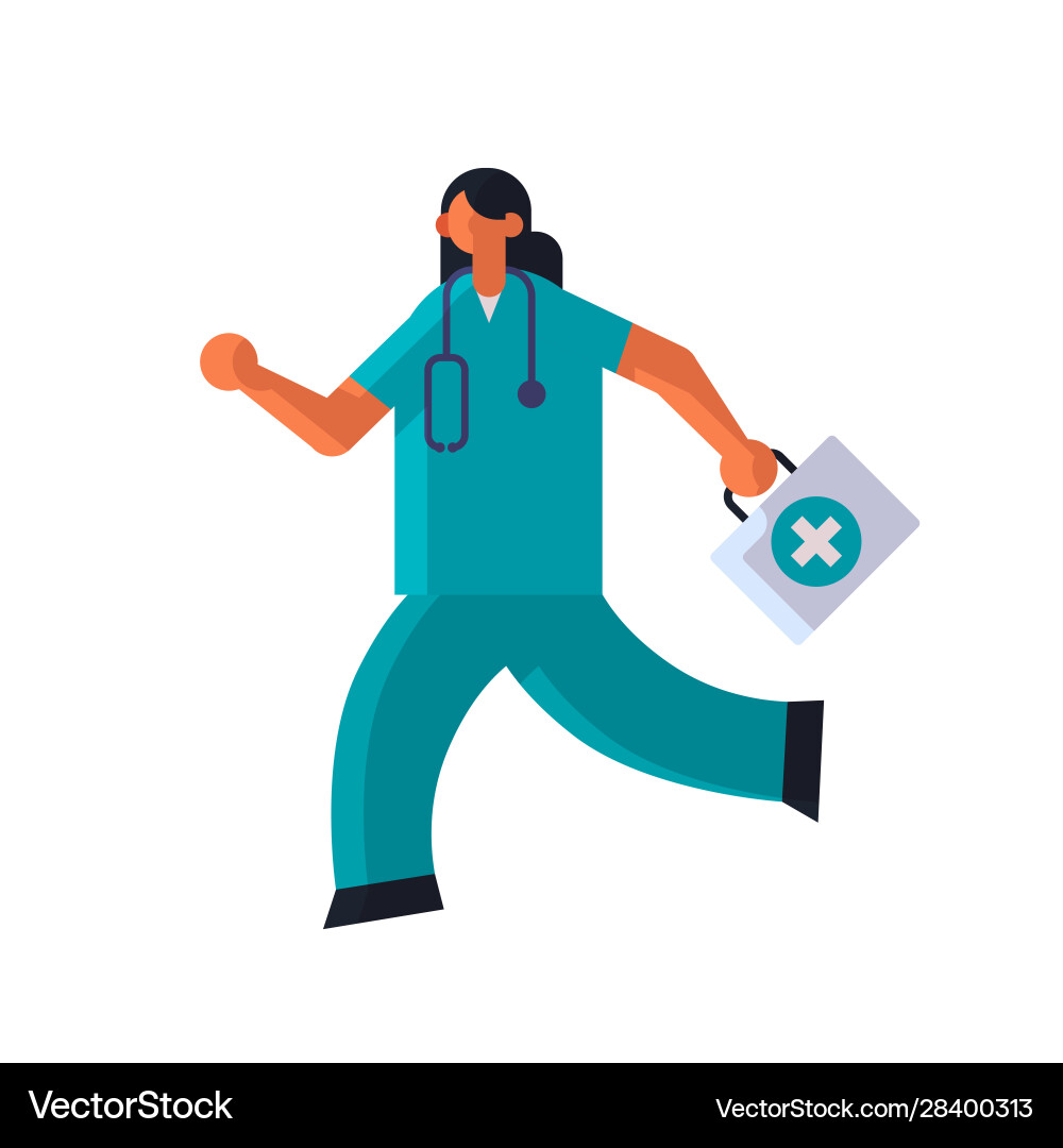 Female doctor with first aid kit running to help Vector Image