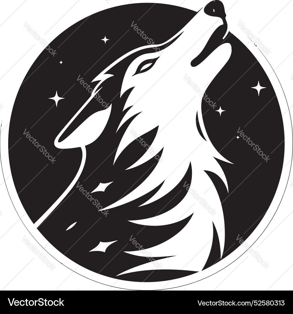 Nightsong hand drawn symbol for wolf and moon Vector Image