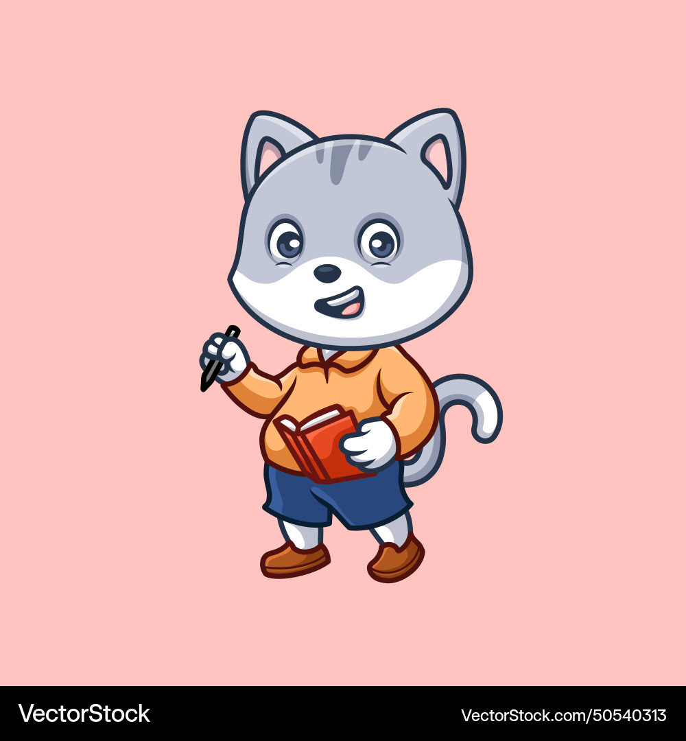 Teacher grey cat cute cartoon Royalty Free Vector Image