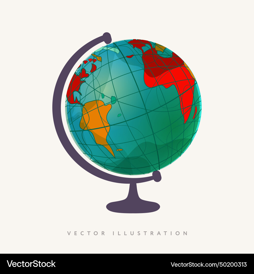 World globe with stand mockup on white Royalty Free Vector