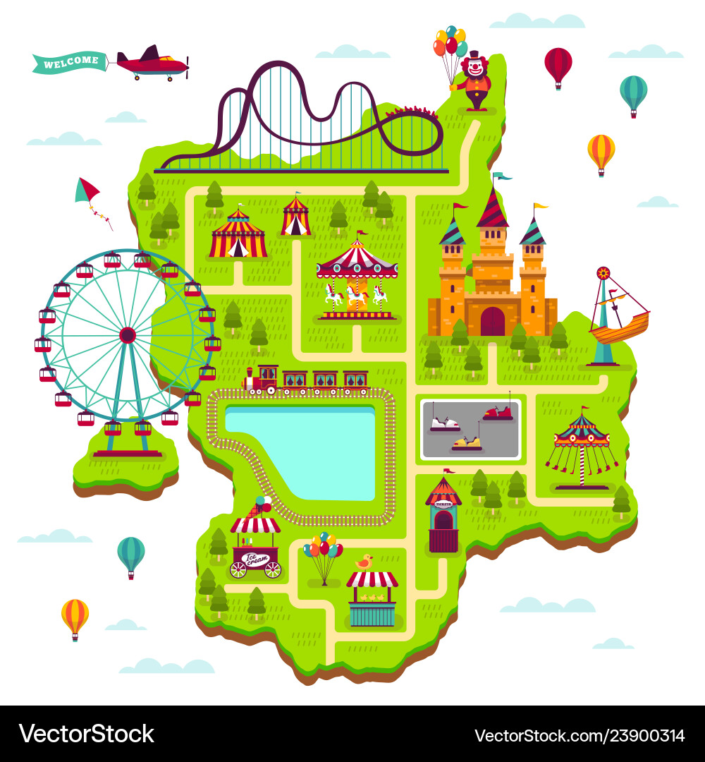 Amusement Park Elements & Attractions Vector Image