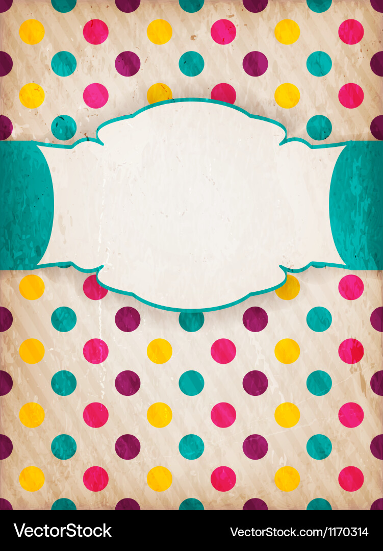 Colorful textured polka dot design with label Vector Image