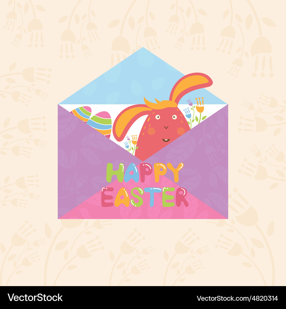 Concept happy easter envelope with flowersbunny Vector Image