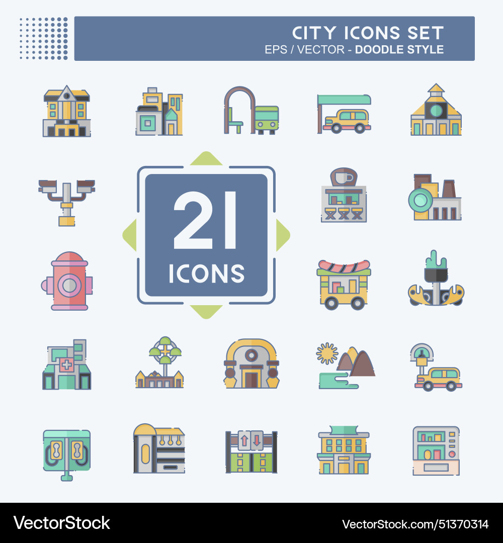 Icon set city related to building symbol doodle Vector Image