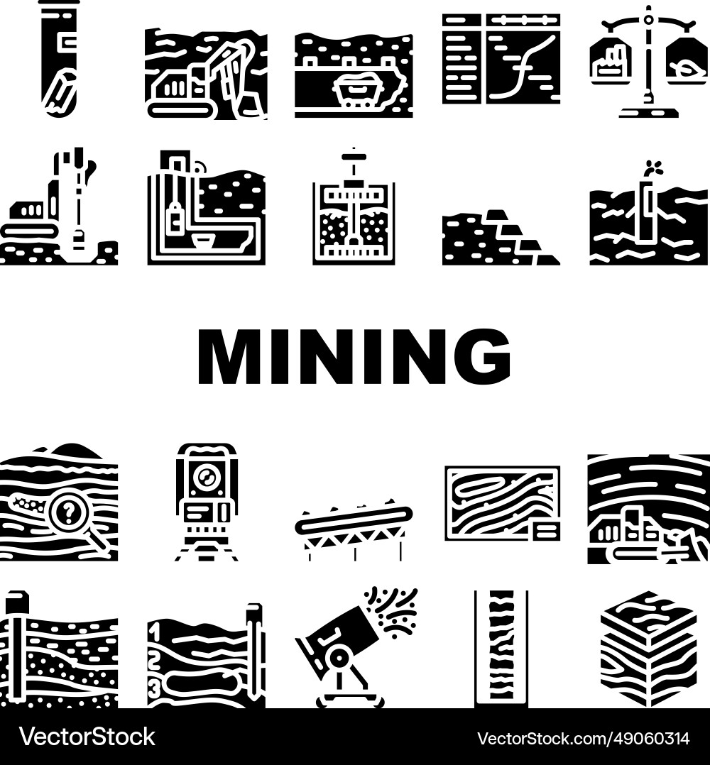 Mining engineer industry icons set Royalty Free Vector Image