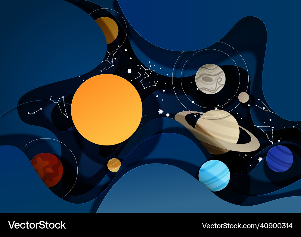 Night starry sky with solar system planets zodiac Vector Image