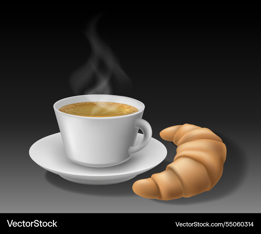 Realistic coffee and croissant Royalty Free Vector Image