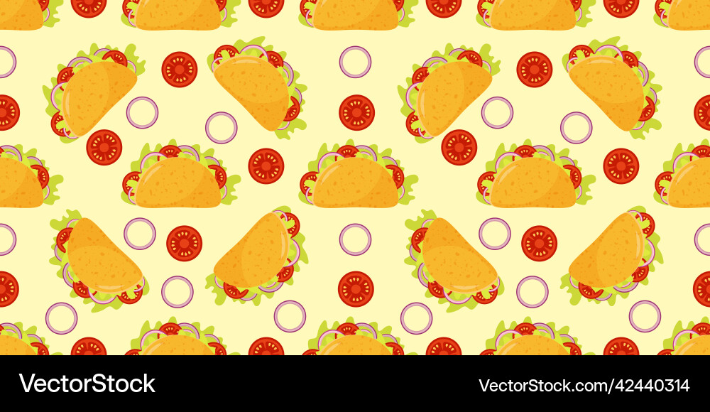 Taco pattern traditional mexican food background Vector Image