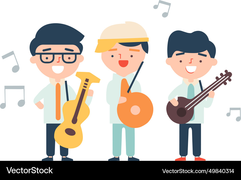 Three cartoon characters are playing musical Vector Image