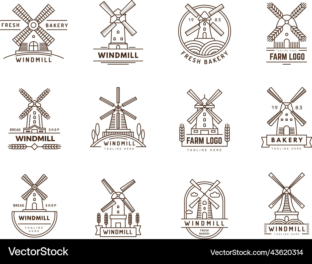 Windmill badges nature logo templates Royalty Free Vector