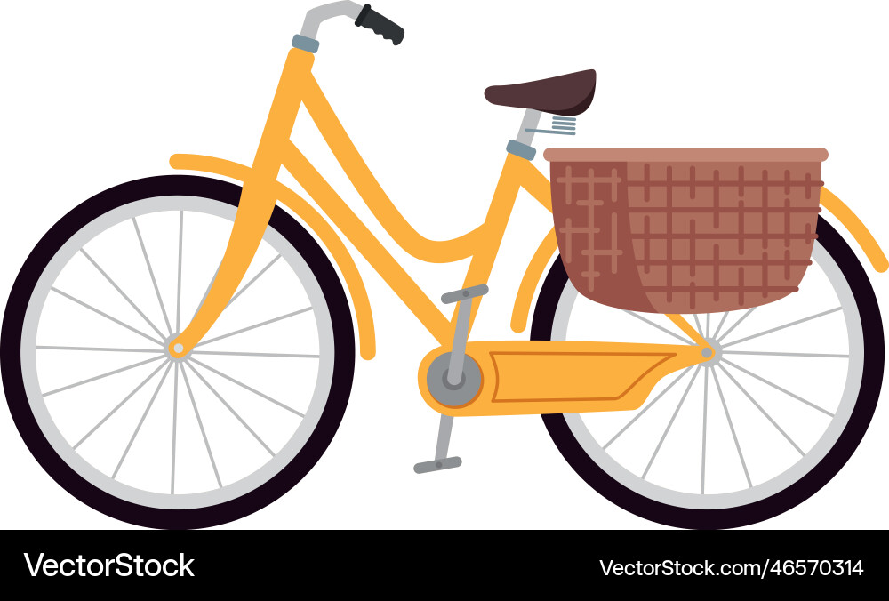 Yellow cycle with wicker basket Royalty Free Vector Image