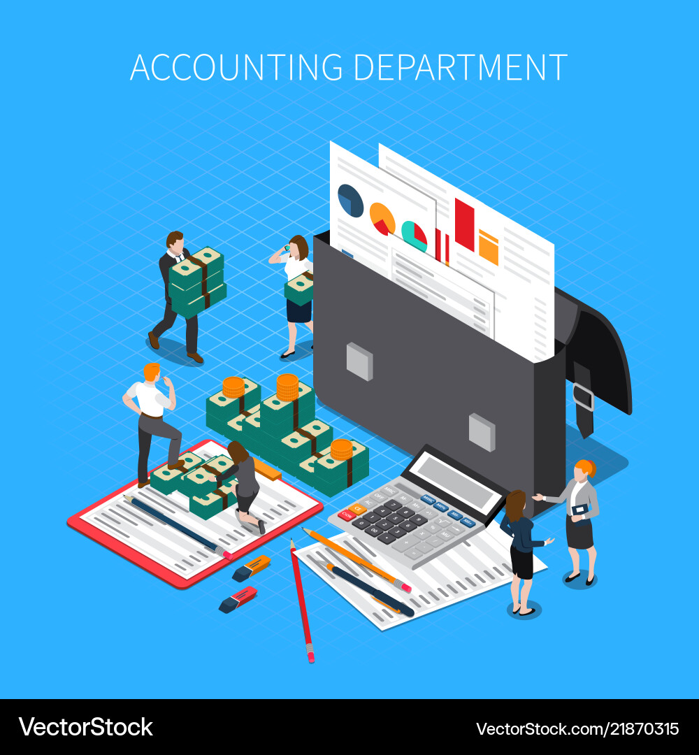 Accounting department isometric composition Vector Image
