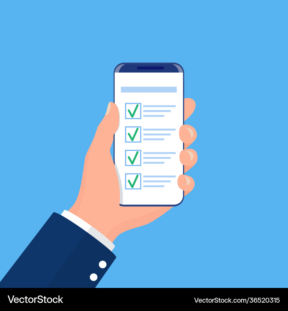 Hand holds smartphone with complete checklist Vector Image