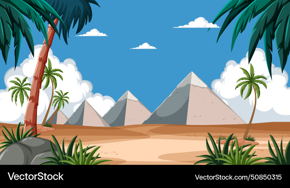 Pyramids among palm trees Royalty Free Vector Image