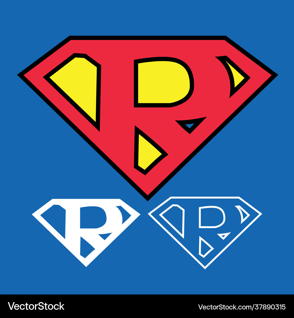 Superhero logo icon with letter r ou Royalty Free Vector