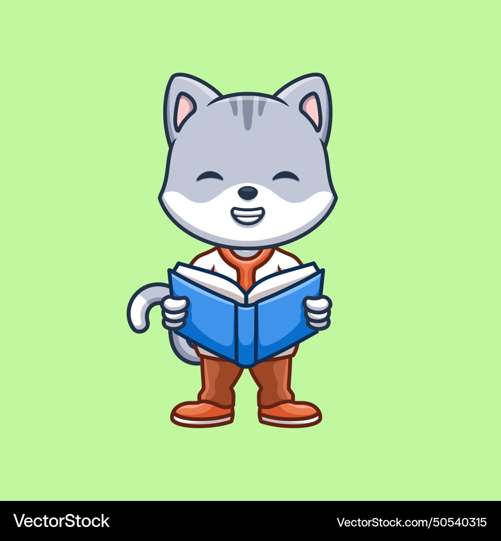Teacher grey cat cute cartoon Royalty Free Vector Image