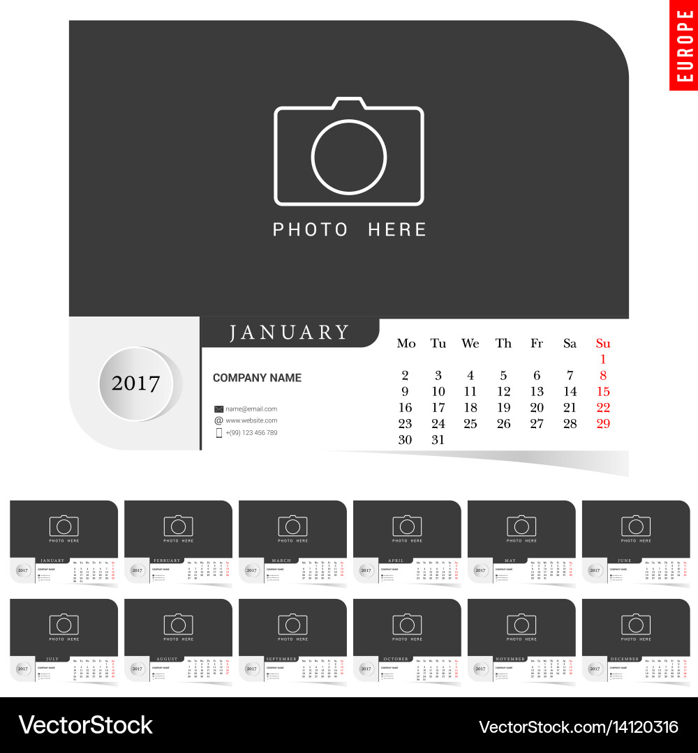 Calendar templates 2017 for europe Royalty Free Vector Image