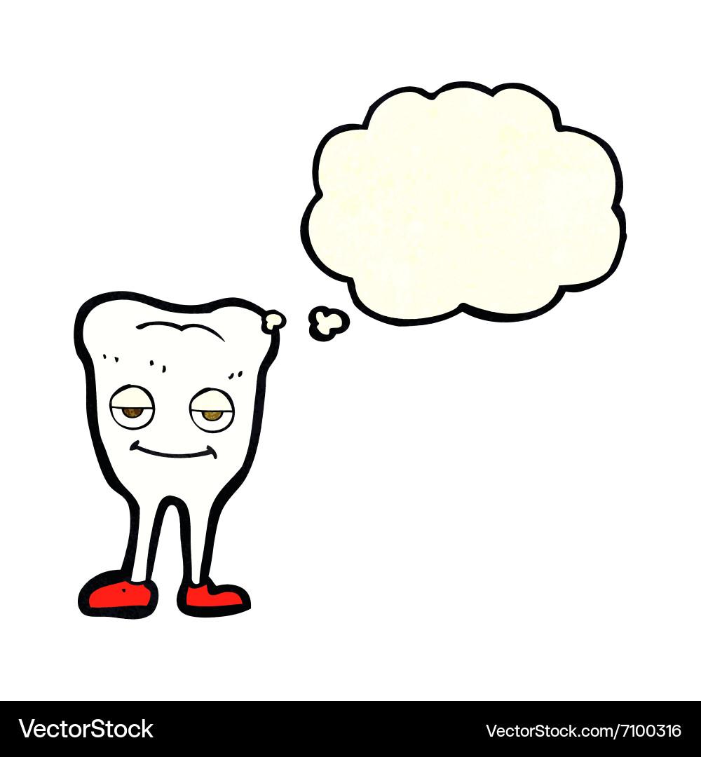 Cartoon happy tooth with thought bubble Royalty Free Vector