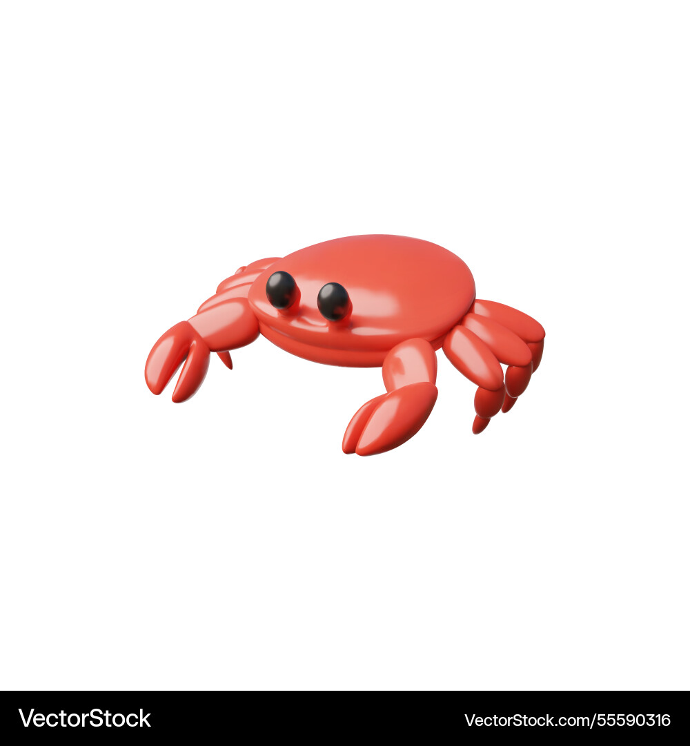 Crab 3d cartoon plastic style icon Royalty Free Vector Image