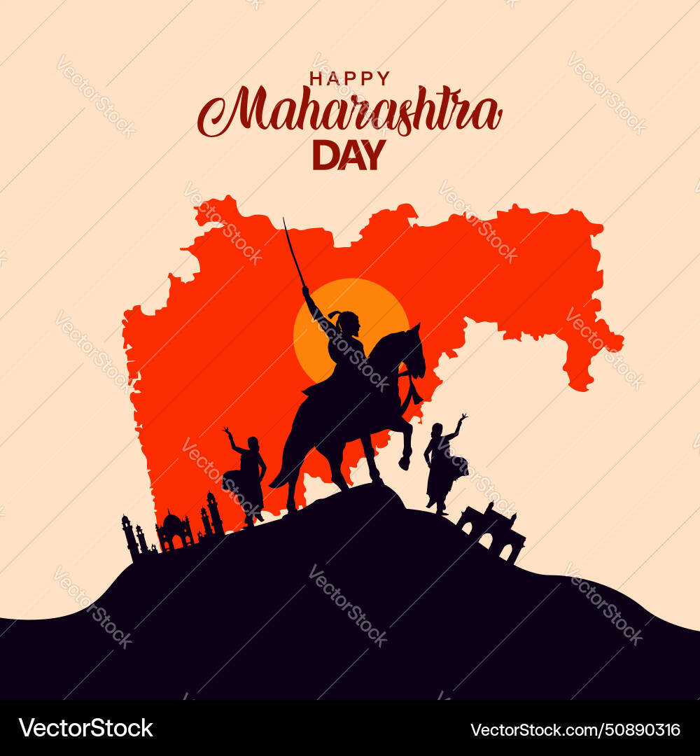 Happy maharashtra day with maharashtra map Vector Image