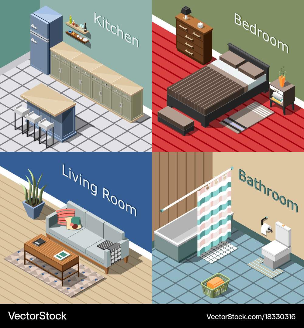 Residential interior isometric concept Royalty Free Vector