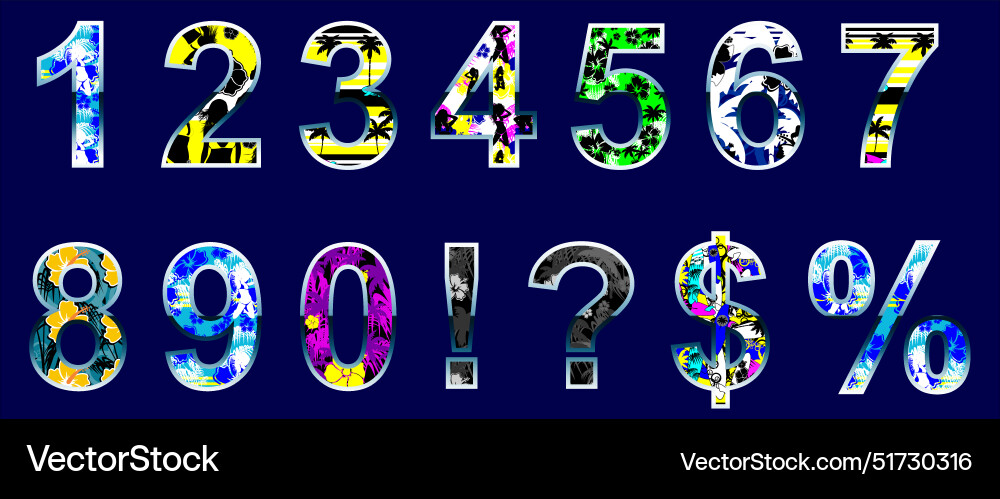 Tropical hawaiian alphabet letters pack Royalty Free Vector