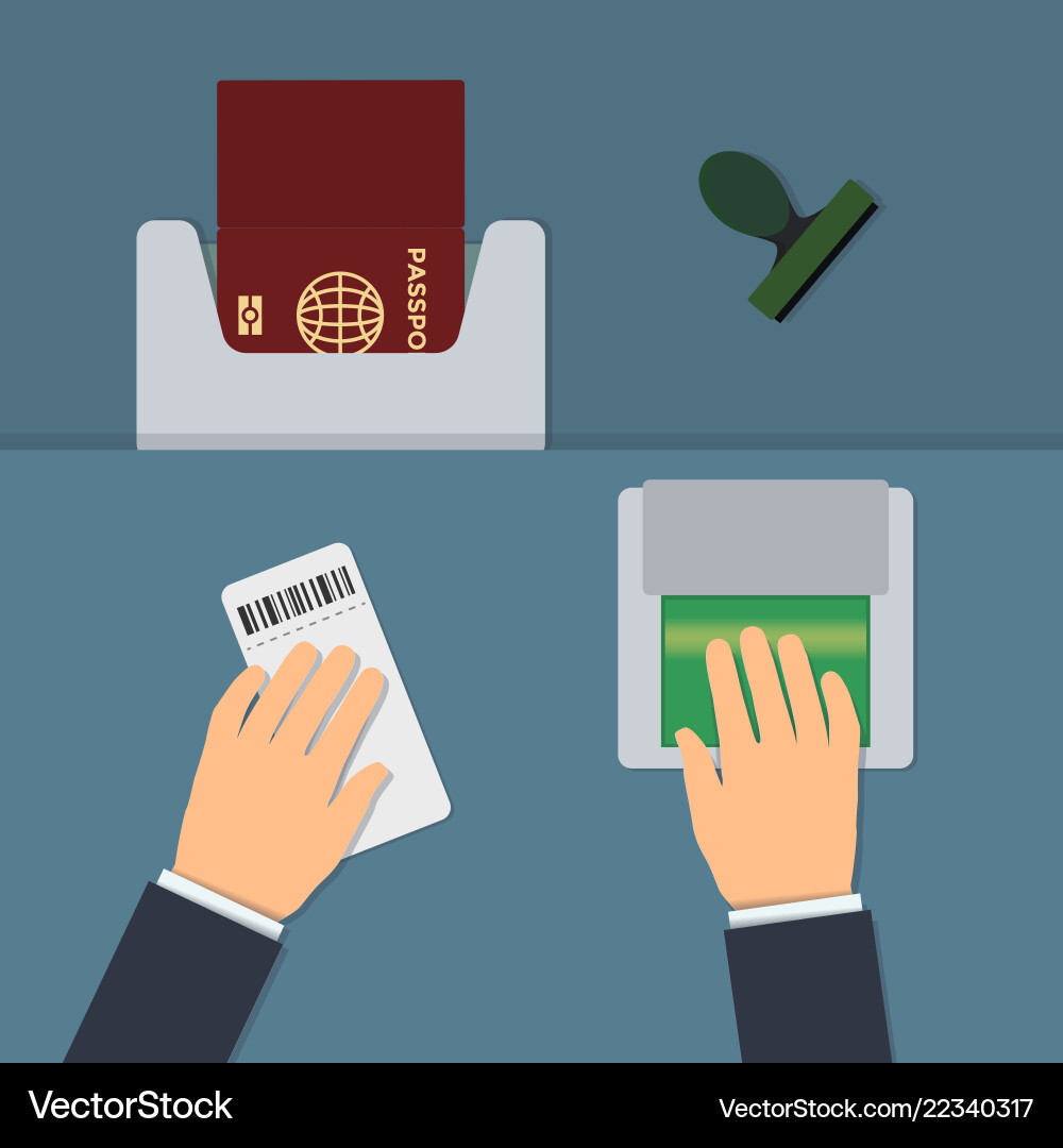 Biometric passport control fingerprint check Vector Image
