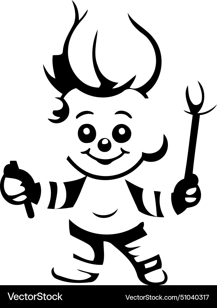 Cute cartoon fireman character holding a burning Vector Image